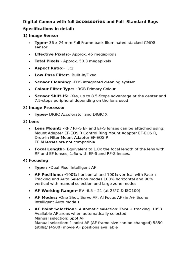 Digital Camera Specifications Overview | PDF | Autofocus | Exposure ...