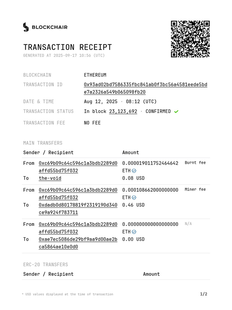 Ethereum Transaction Receipt Details | PDF