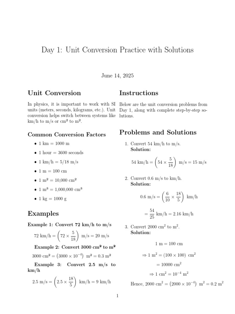 Unit Conversion Practice with Solutions | PDF | Kilogram ...