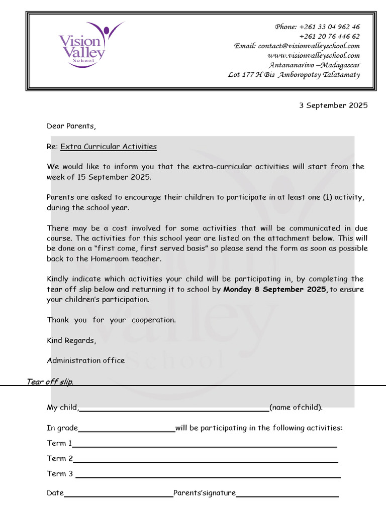 Extra Curricular Activities Letter Final 3 September 2025 | PDF