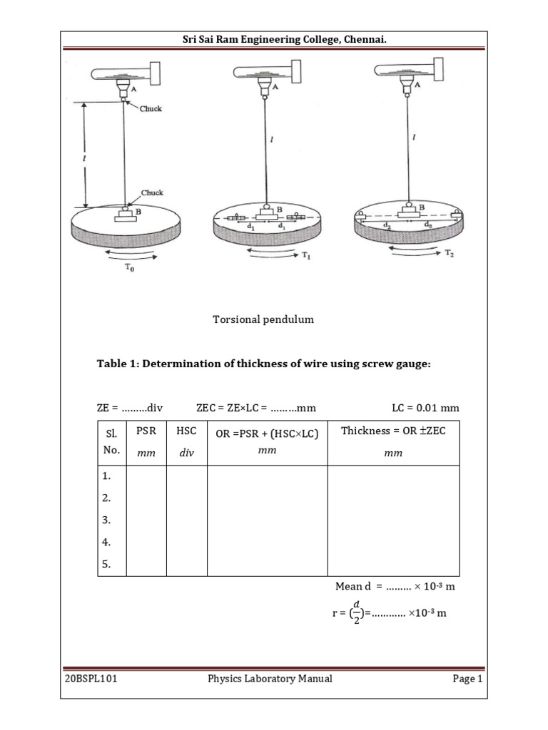 Torsional Pendulum Experiment Guide | PDF | Mechanics | Physics