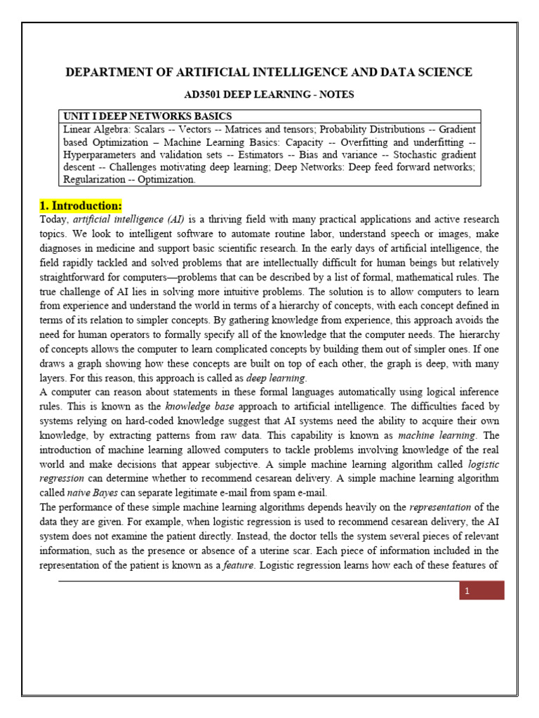 Deep Learning - AD3501 - Notes - Unit 1 - Deep Networks Basics-pages ...