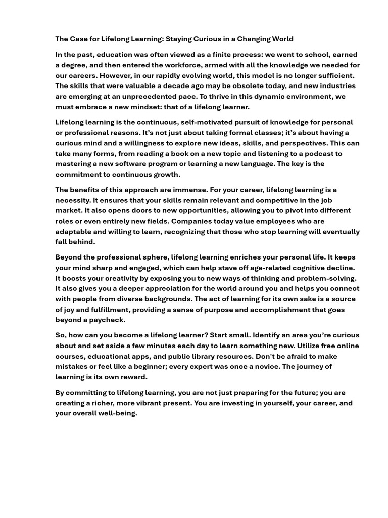 Embrace Lifelong Learning Today | PDF | Learning | Lifelong Learning