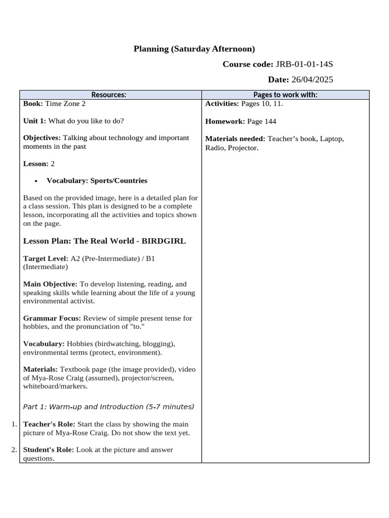 Lesson Plan: Birdwatching & Environment | PDF | Human Communication ...