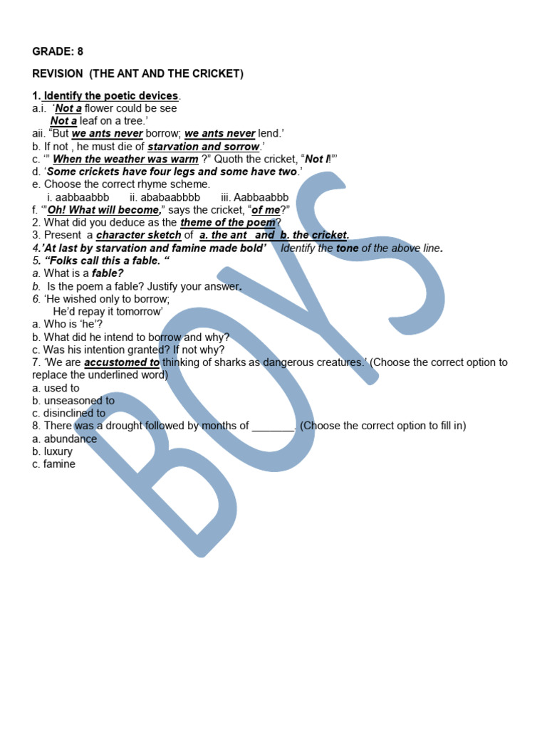 Ant vs. Cricket: Poetic Analysis Guide | PDF