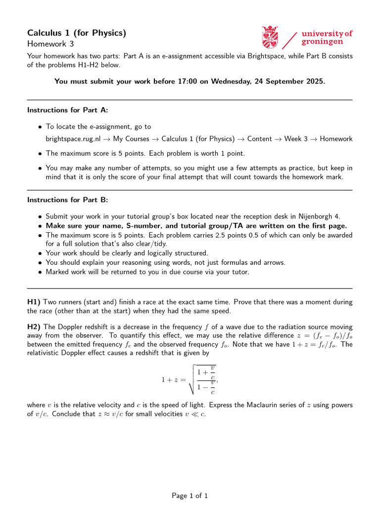 Calculus1forPhysics Homework3B | PDF | Doppler Effect | Redshift