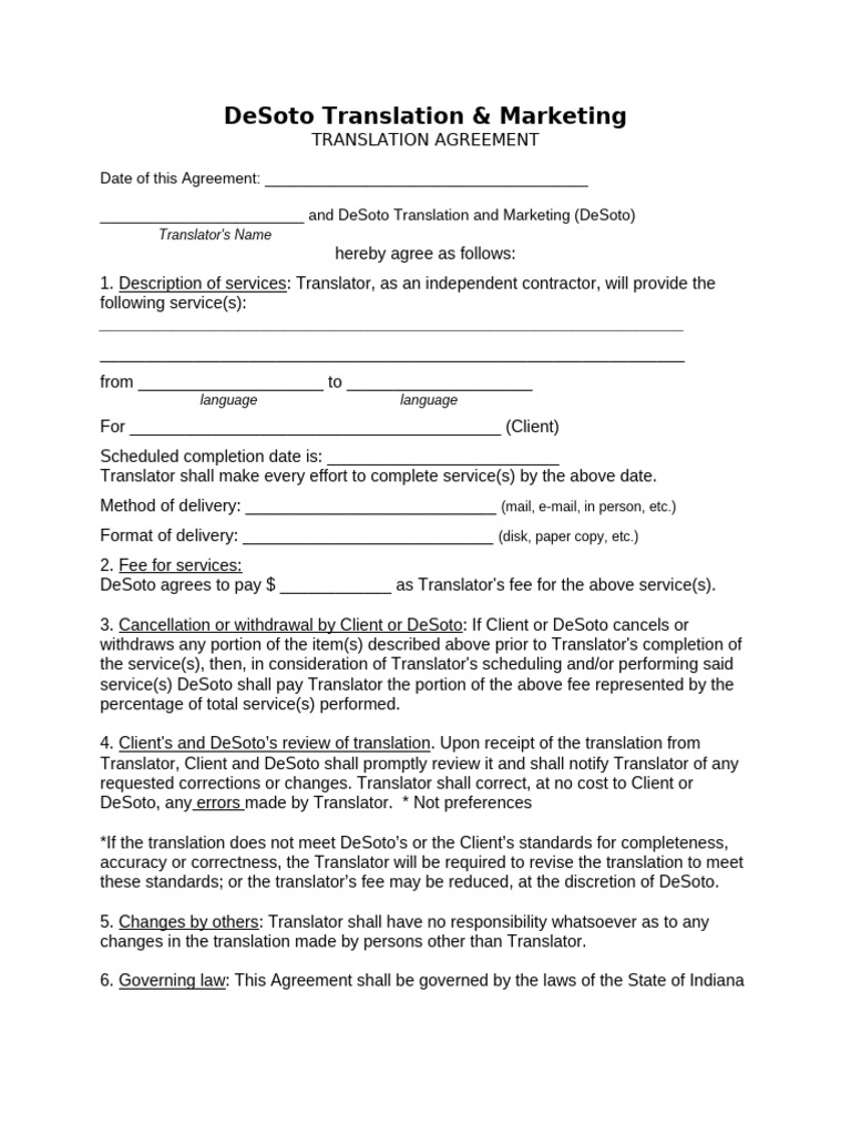 DeSoto Translation Agreement Template | PDF
