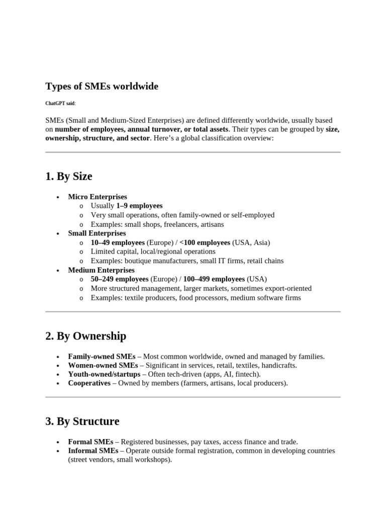 Types of SMEs Worldwide | PDF | Economy Related Organizations | Business
