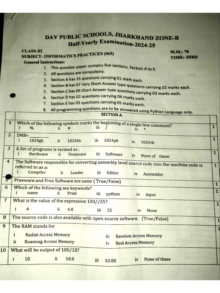 IP 2024 25 Halfyearly | PDF
