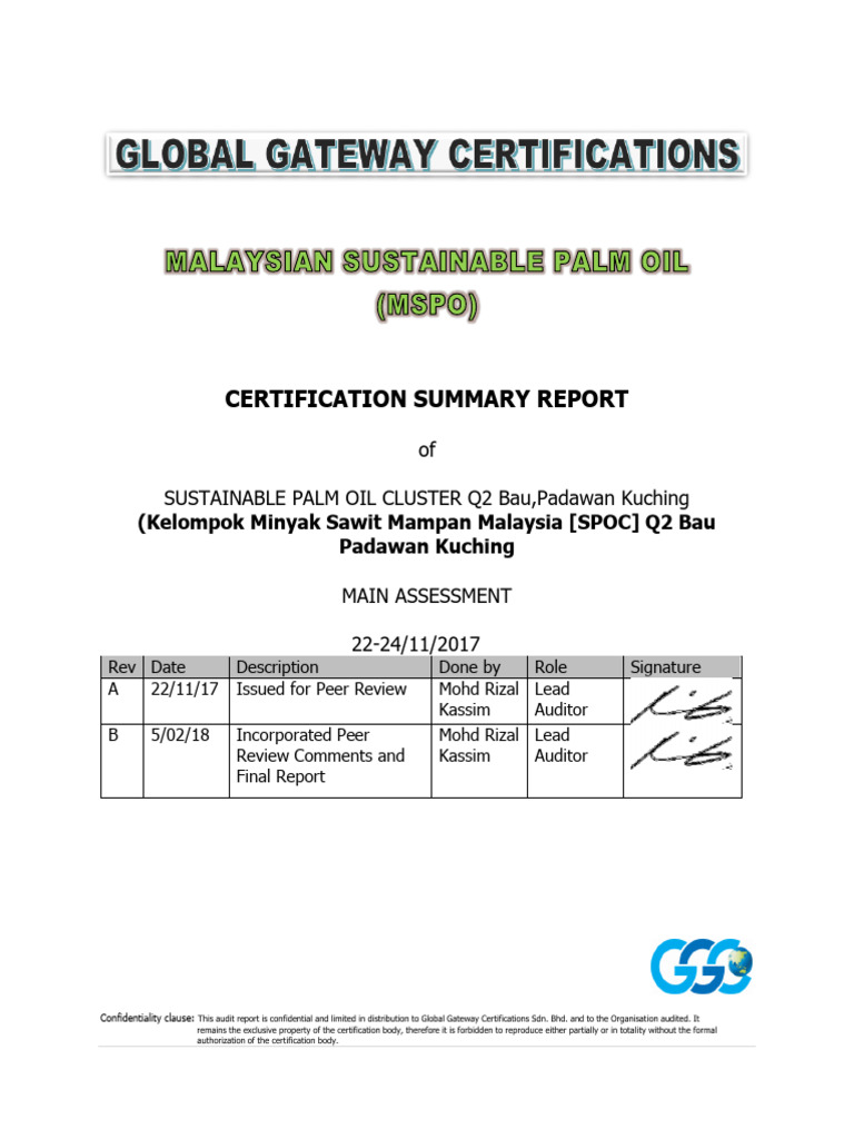 Certification Report: Sustainable Palm Oil | PDF | Audit | Auditor's Report