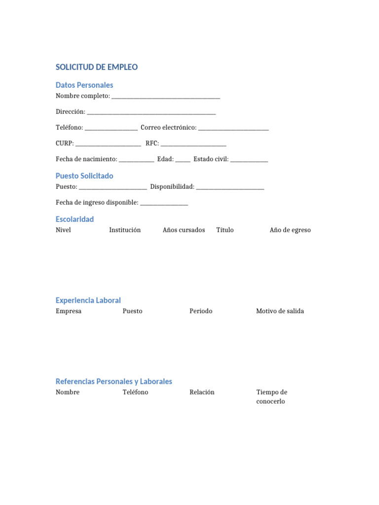 Formulario de Solicitud de Empleo | PDF