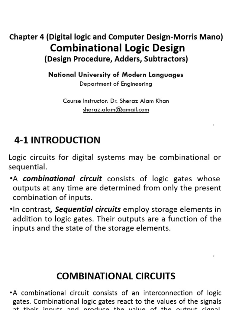 CHP 4 - 1-Combinational Logic - Adder and Subtractor | PDF | Logic Gate | Computer Engineering