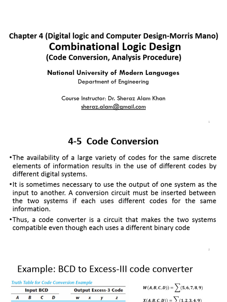 CHP 4-2-Combinational Logic - Code Conversion and Analysis Procedure ...