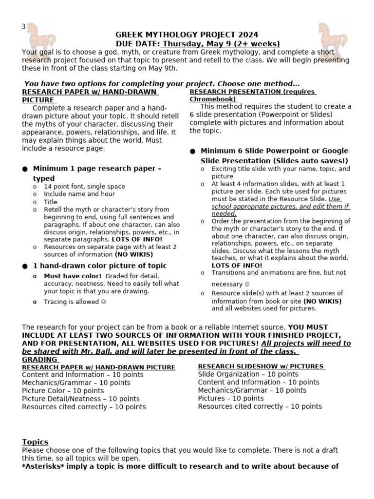 Greek Myth Project Instructions 2024 | PDF | Twelve Olympians | Greek ...