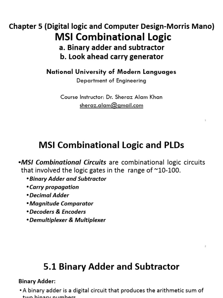 CHP 5-5 - MSI Combinational Logic - Binary Adder and Subtractor, Carry Propagation | PDF ...