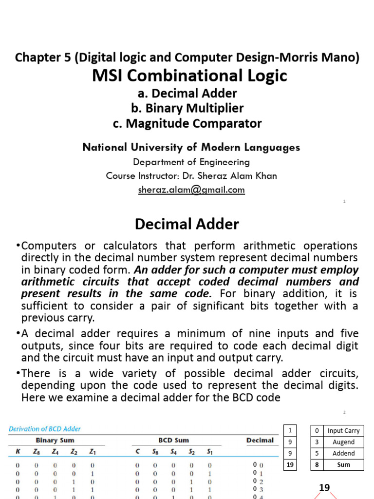 CHP 5-6 - MSI Combinational Logic-Decimal Adder, Binary Multiplier, Magnitude Comparator | PDF ...