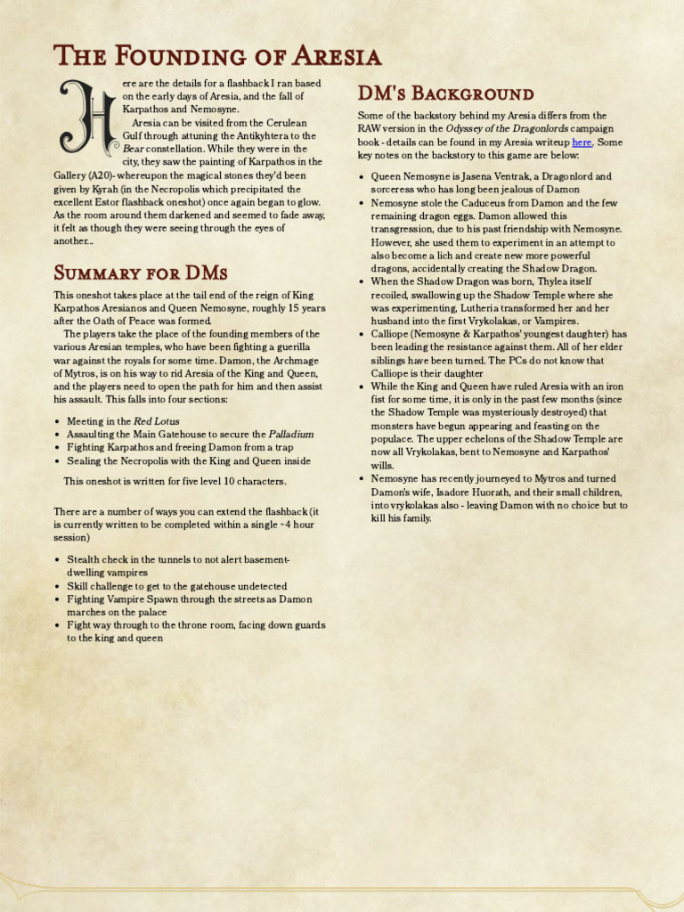 The Founding of Aresia - The Homebrewery | PDF