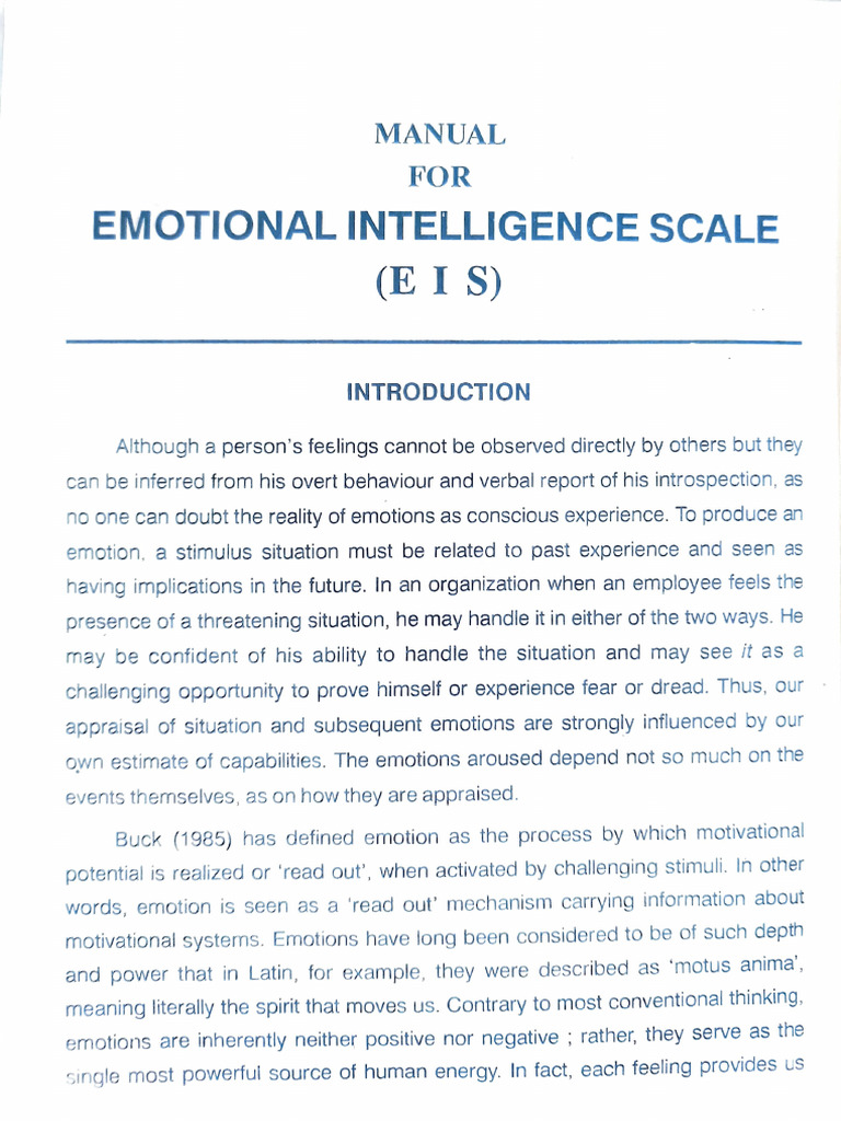 Emotional Intelligence Scale Manual | PDF | Intelligence | Emotions