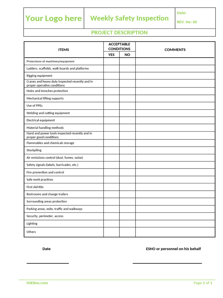 Weekly Safety Inspection Checklist | PDF