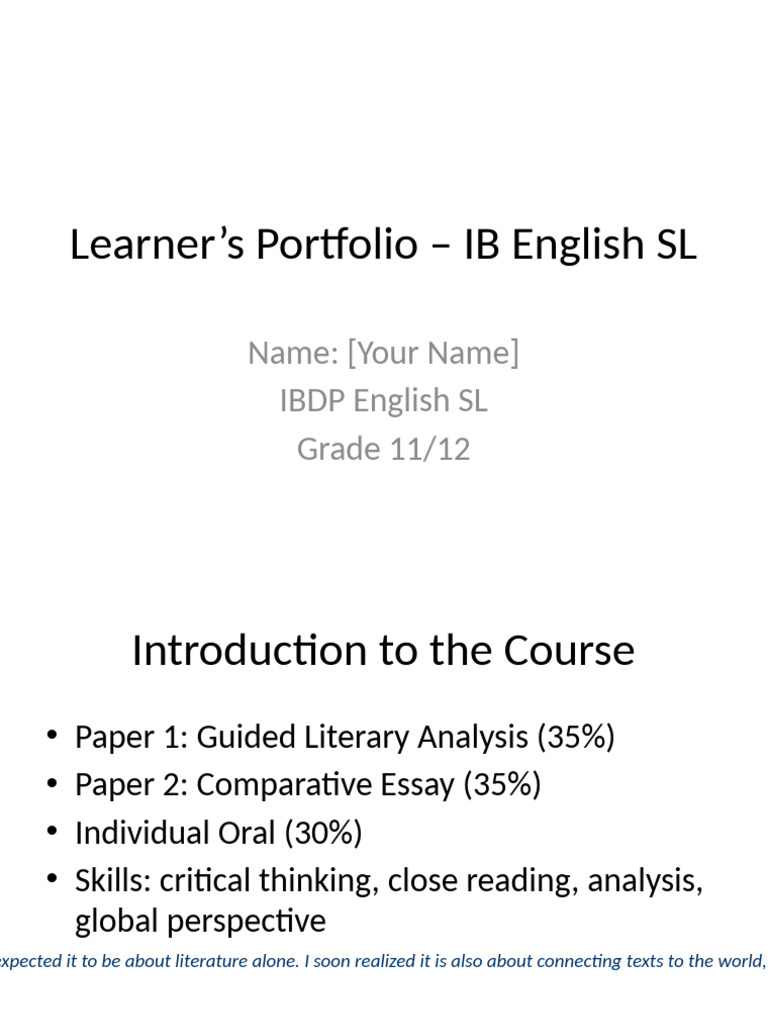 Learner Portfolio IB English SL Placeholders | PDF | Cartoon | Narrative
