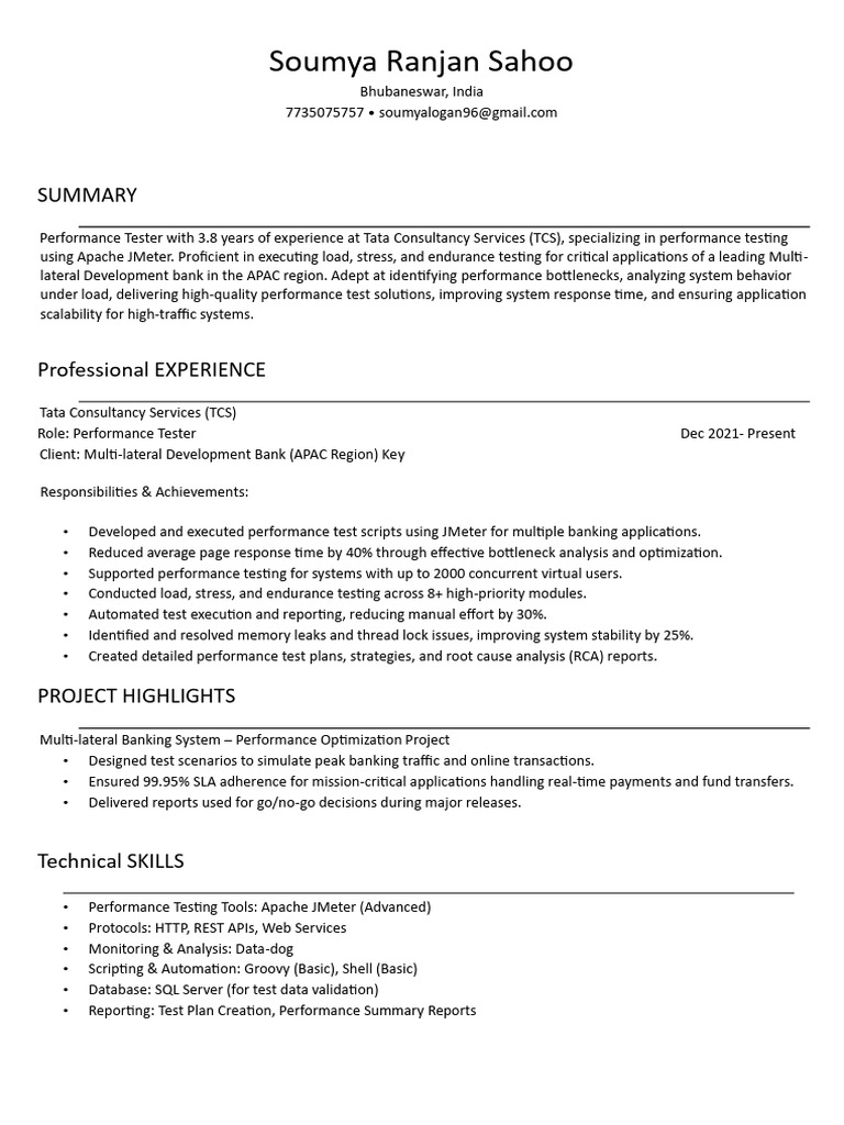 Resume Soumya Ranjan Sahoo | PDF | Software | Computing