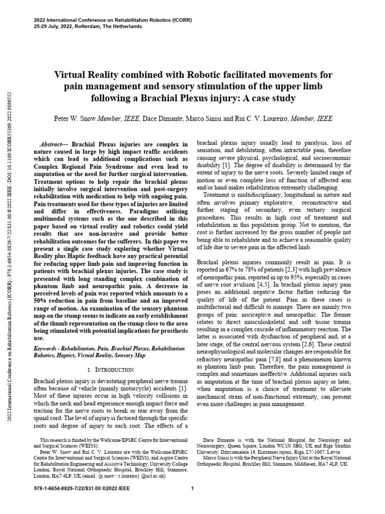 Virtual Reality Combined With Robotic Facilitated Movements For Pain ...
