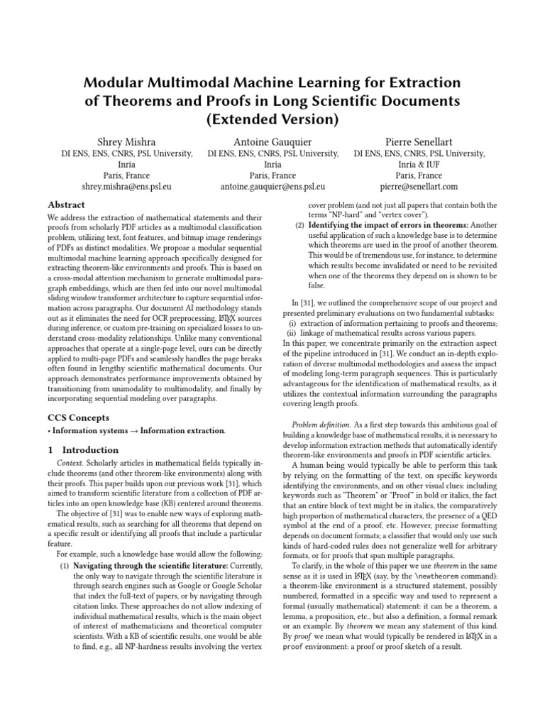 Modular Multimodal Machine Learning For Extraction of Theorems and ...