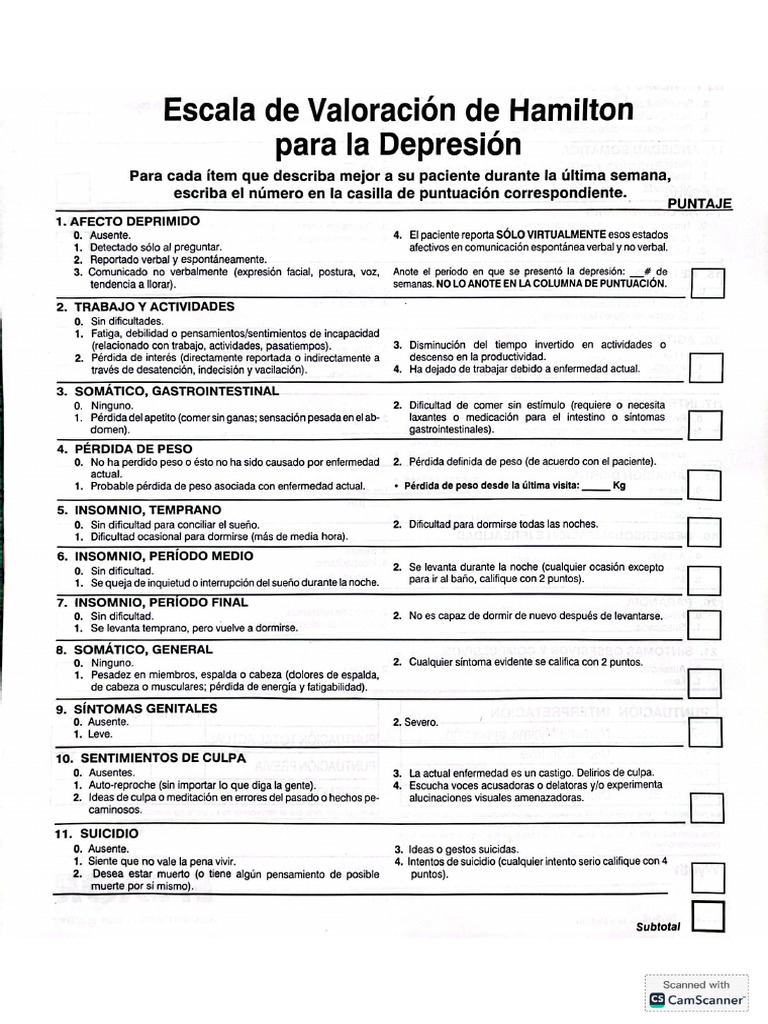 Escala Hamilton Depresion | PDF