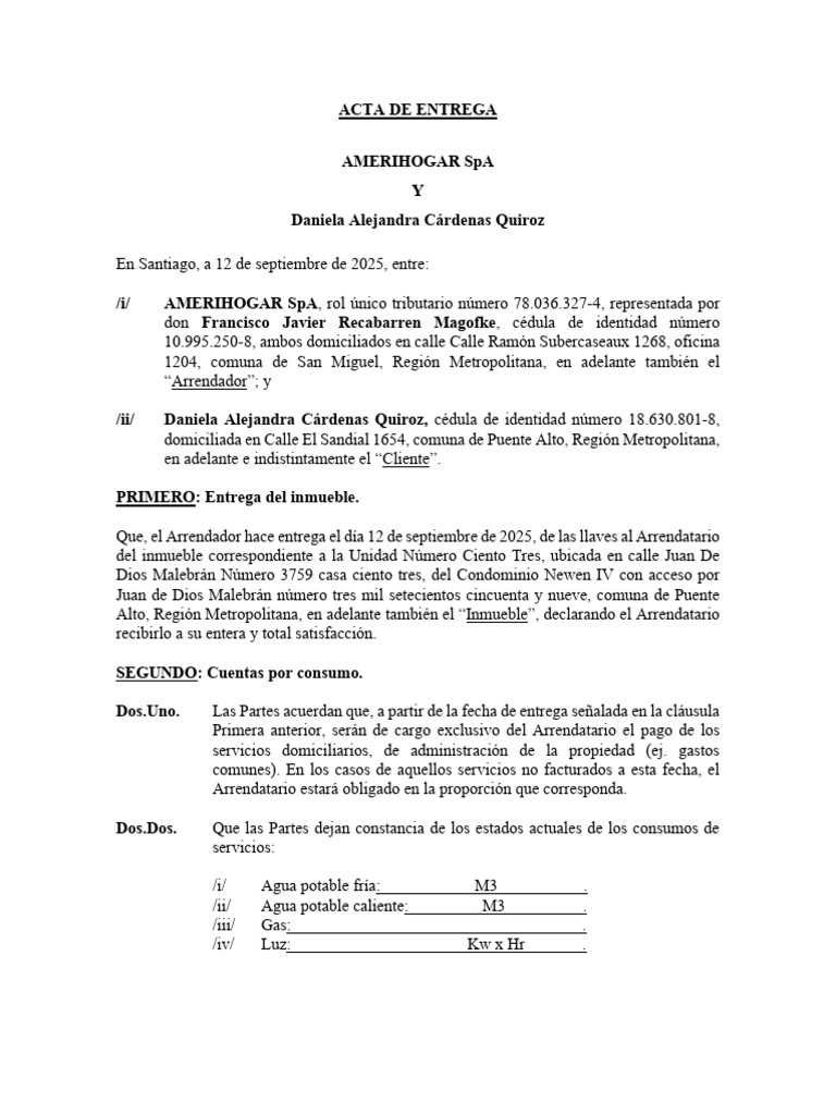 Acta Entrega - Daniela Cardenas | PDF
