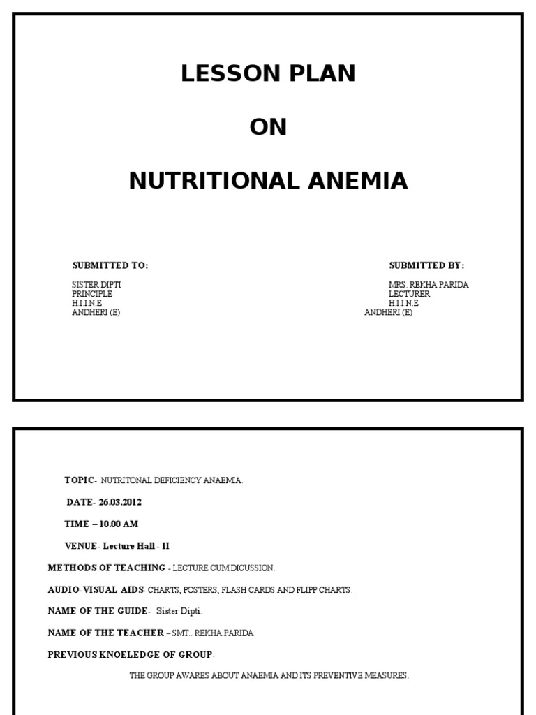Lesson Plan Anemia | PDF | Anemia | Vitamin B12