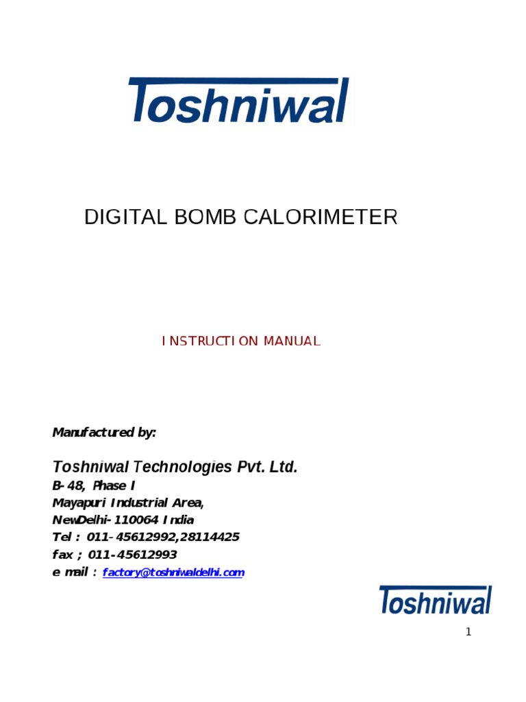 Toshniwal Digital Bomb Calorimeter | PDF | Explosive Material | Combustion