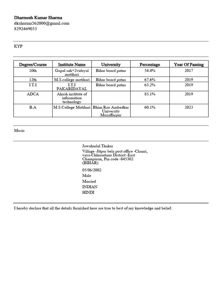 Dharmesh Kumar Sharma Resume | PDF