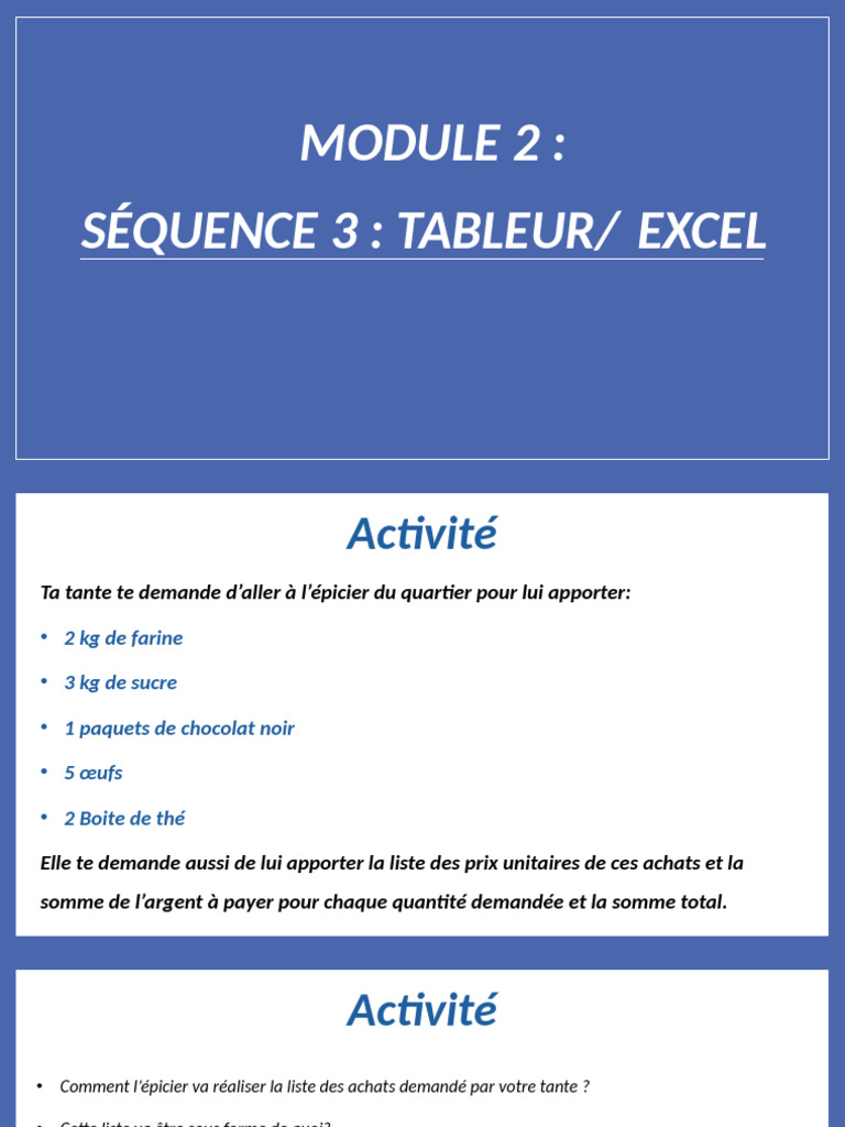 Introduction au Tableur Excel et Calculs | PDF | Feuille de calcul ...