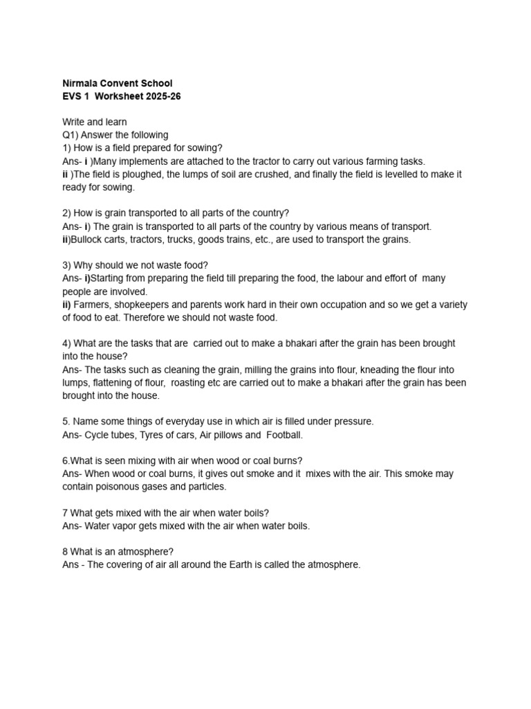 EVS 1 Worksheet | PDF