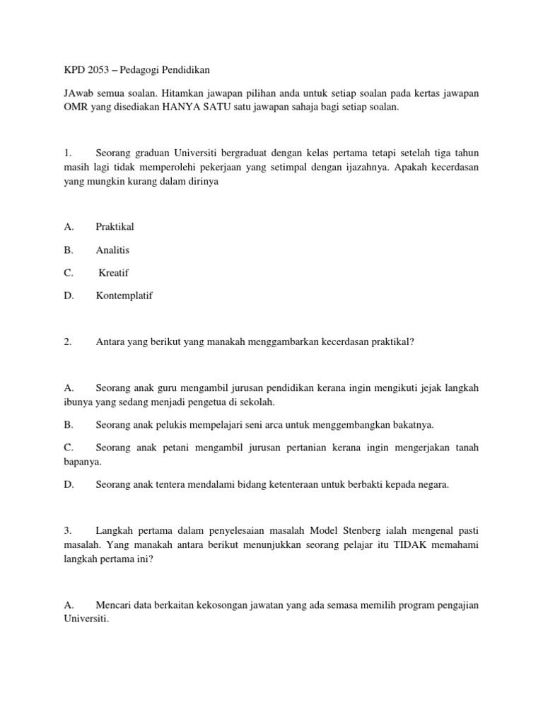 Contoh Soalan Objektif | PDF