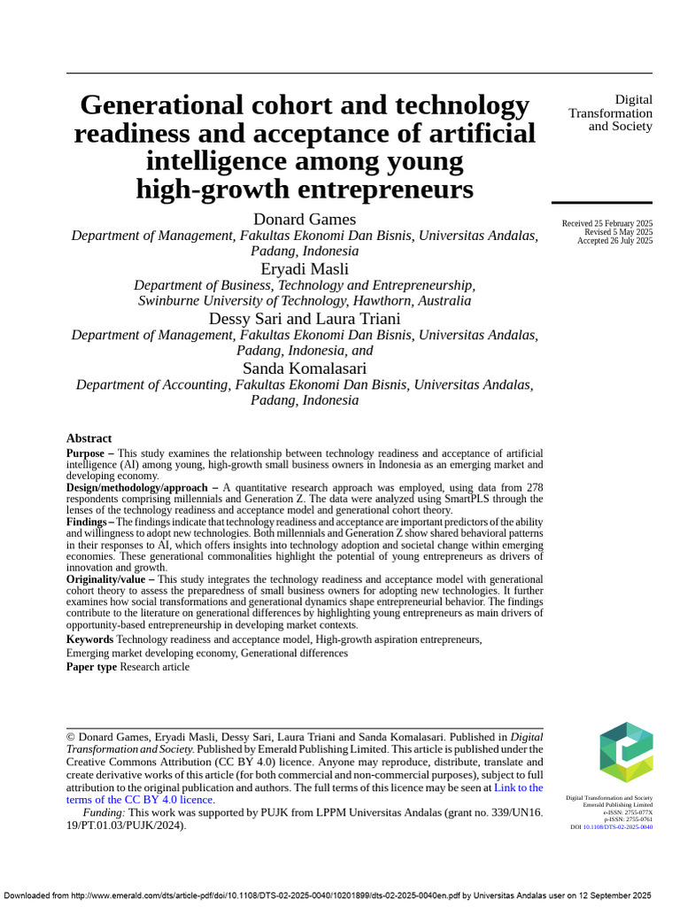 Generational Cohorts in AI Adoption | PDF | Entrepreneurship | Millennials