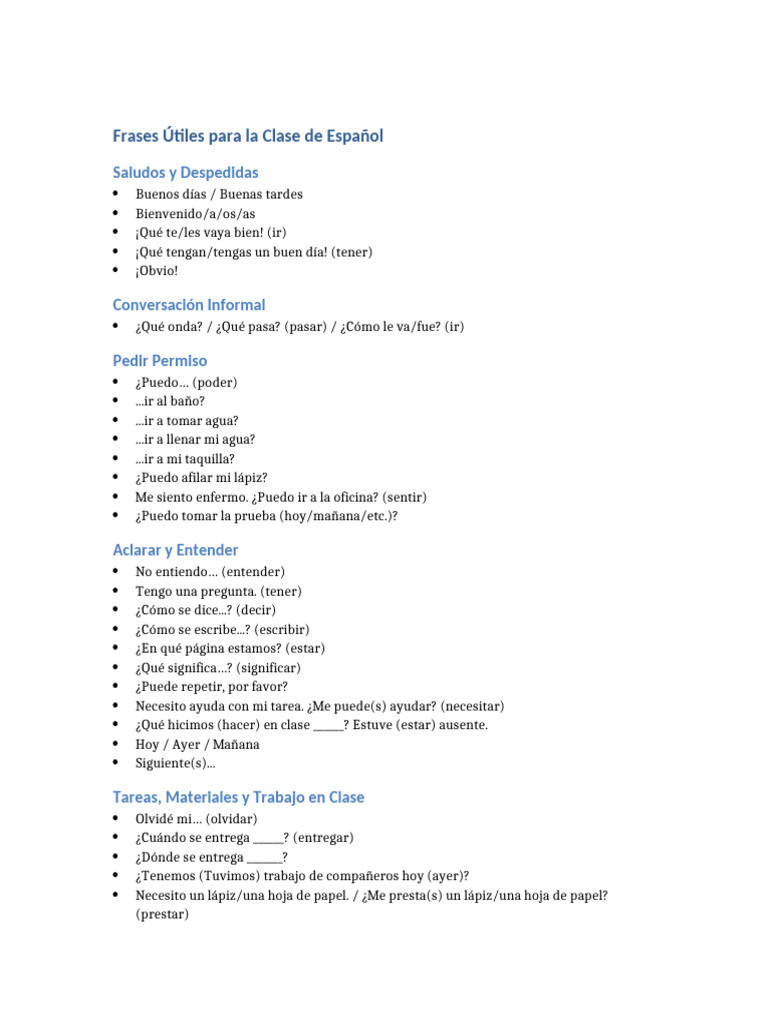 Frases Utiles Clase Espanol | PDF