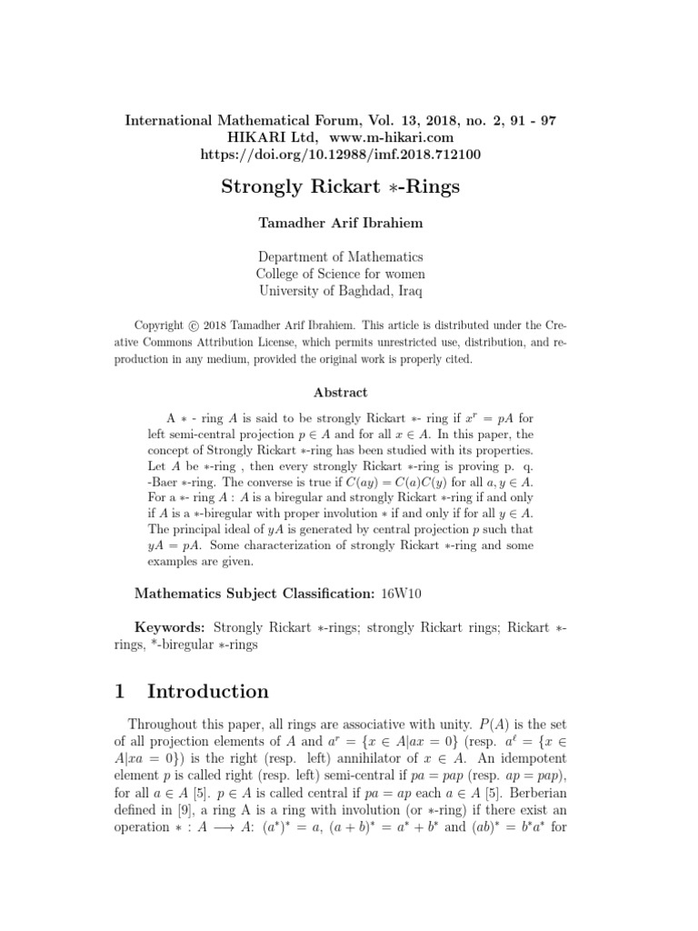 Strongly Rickart - Rings | PDF | Ring (Mathematics) | Theorem