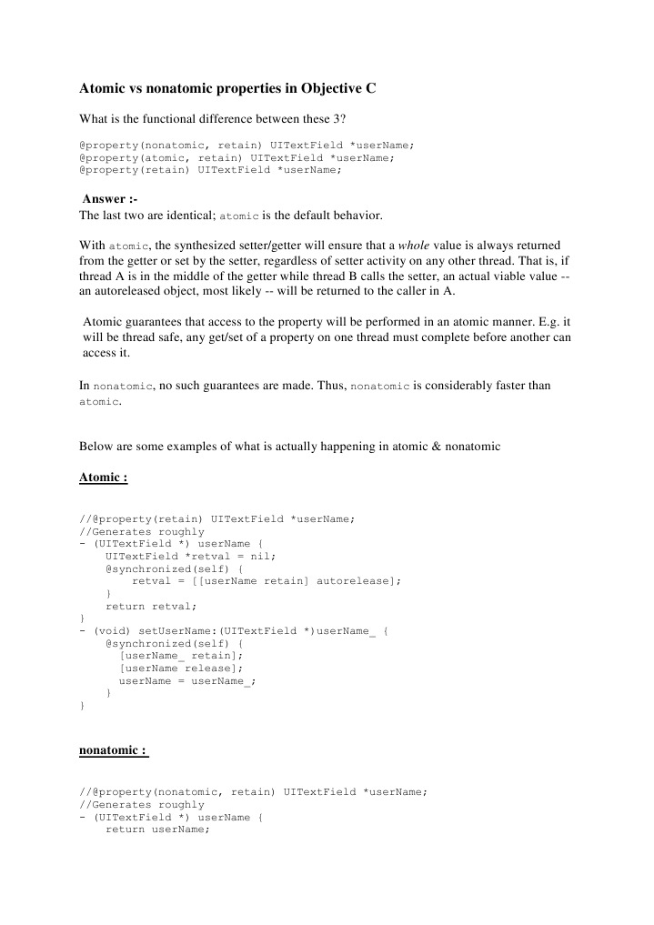 Atomic Vs Nonatomic Properties in Objective C | PDF