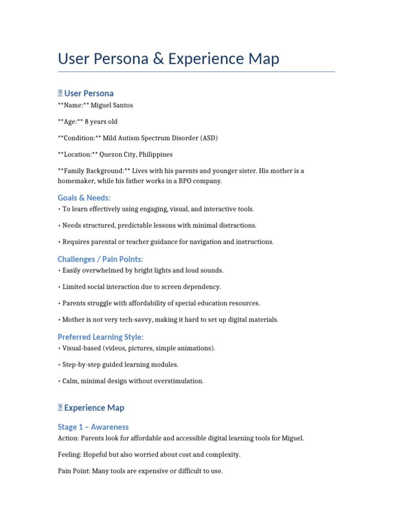 User Persona Experience Map | PDF