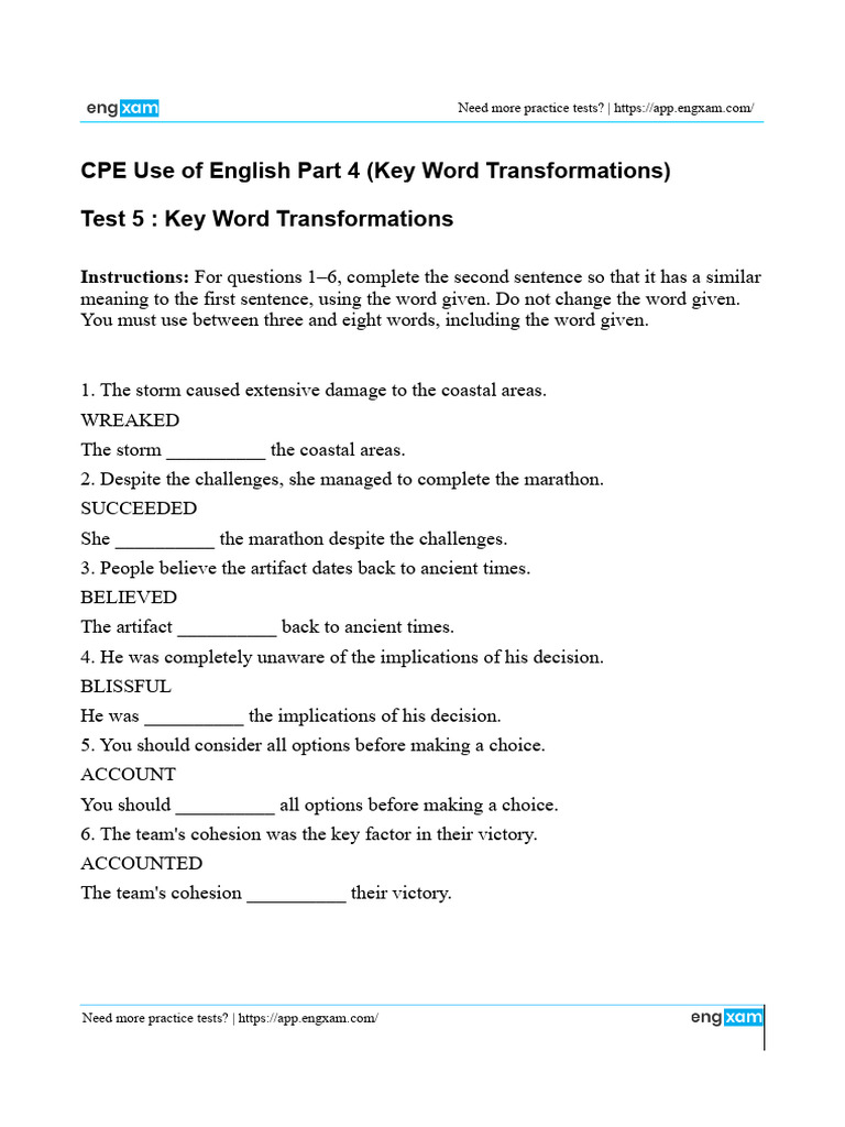CPE Key Word Transformations Test 5 | PDF