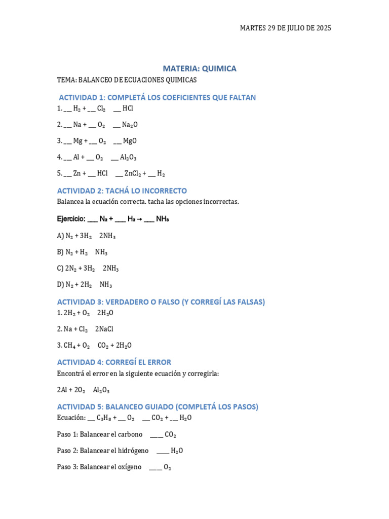 Balanceo de Ecuaciones Químicas | PDF
