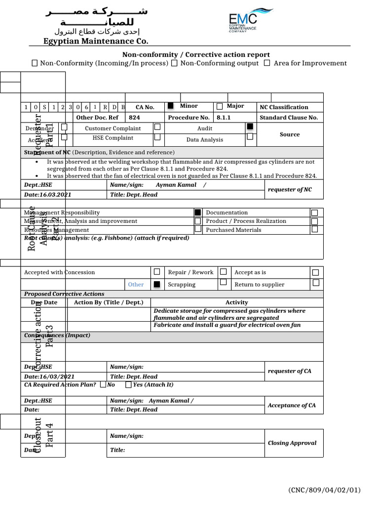 01 -Non-conformity Corrective Action Report Form 1 | PDF