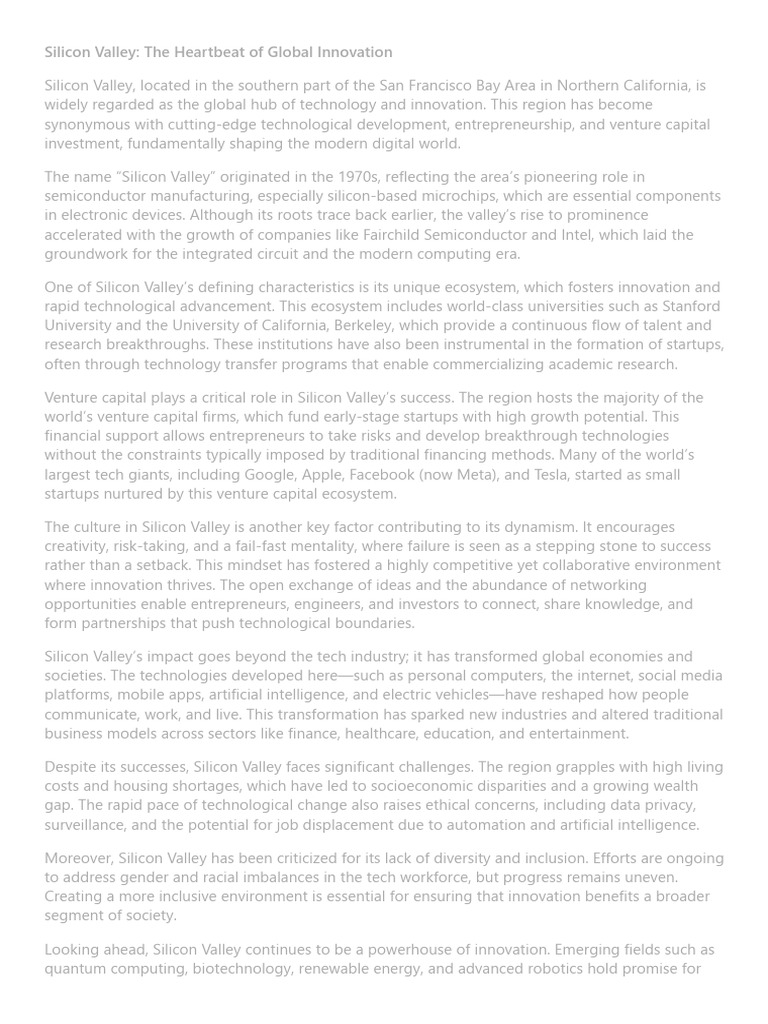 Silicon Valley Overview | PDF | Silicon Valley | Venture Capital