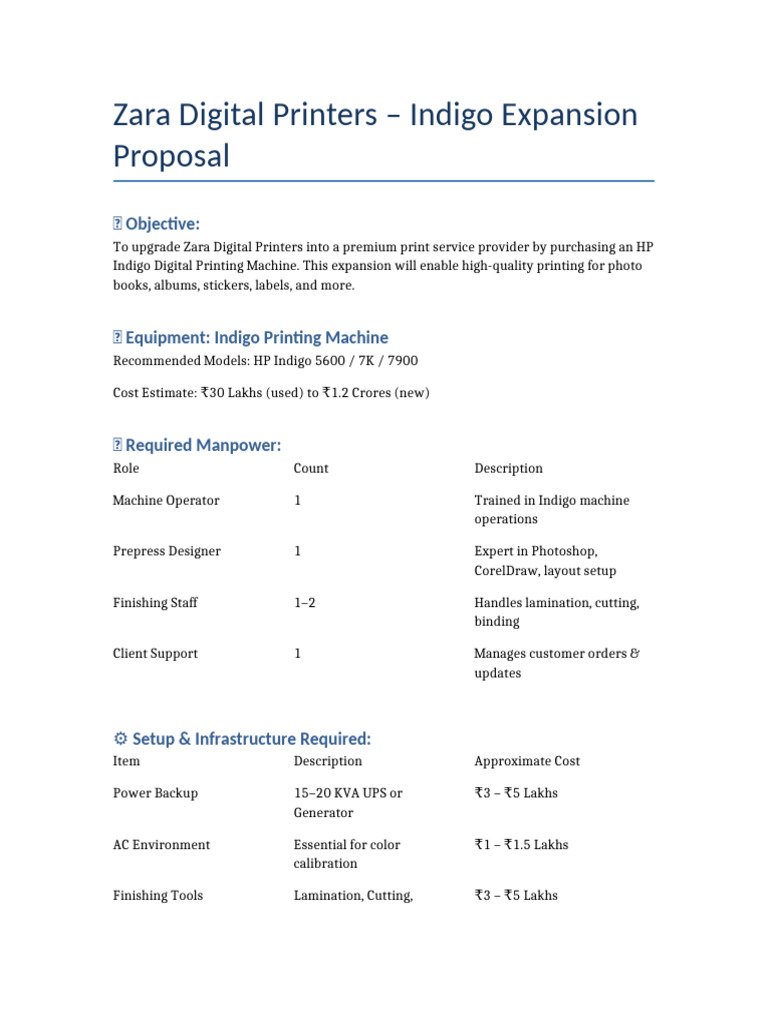 Zara Digital Indigo Proposal | PDF | Printer (Computing) | Printing