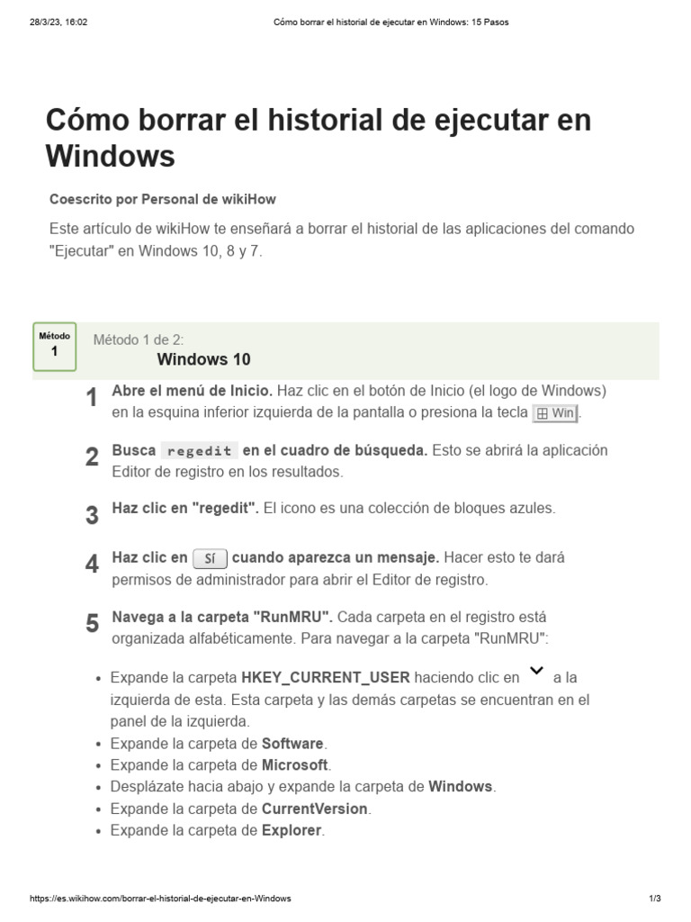 Cómo Borrar El Historial de Ejecutar en Windows - 15 Pasos | PDF ...