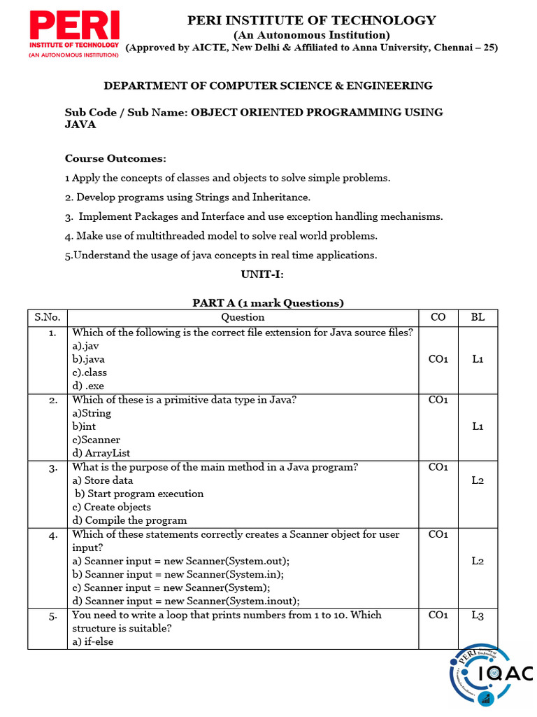 Oops Question Bank 2025-2026 | PDF | Programming Paradigms | Object Oriented Programming