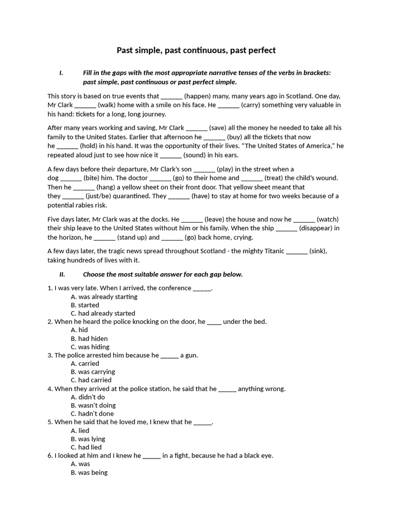 Past Simple Past Cont Past Perfect Test | PDF
