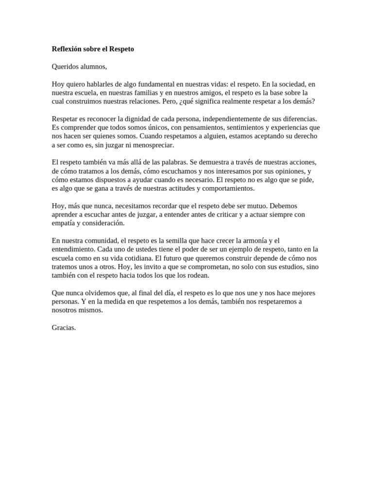Reflexión sobre el Valor del Respeto | PDF