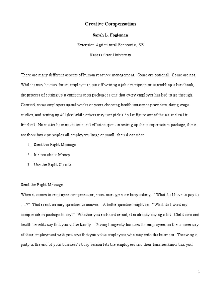 Creative Compensation: Sarah L. Fogleman | PDF | Employee Benefits ...